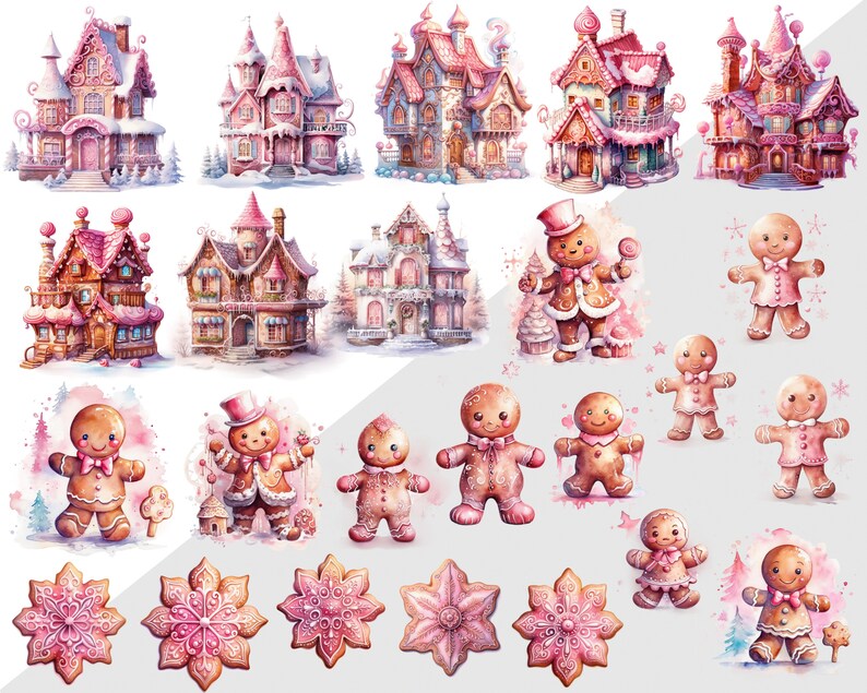 Clipart Pink Christmas Sweets, Gingerbread 50 PNG Files, Pastel ...