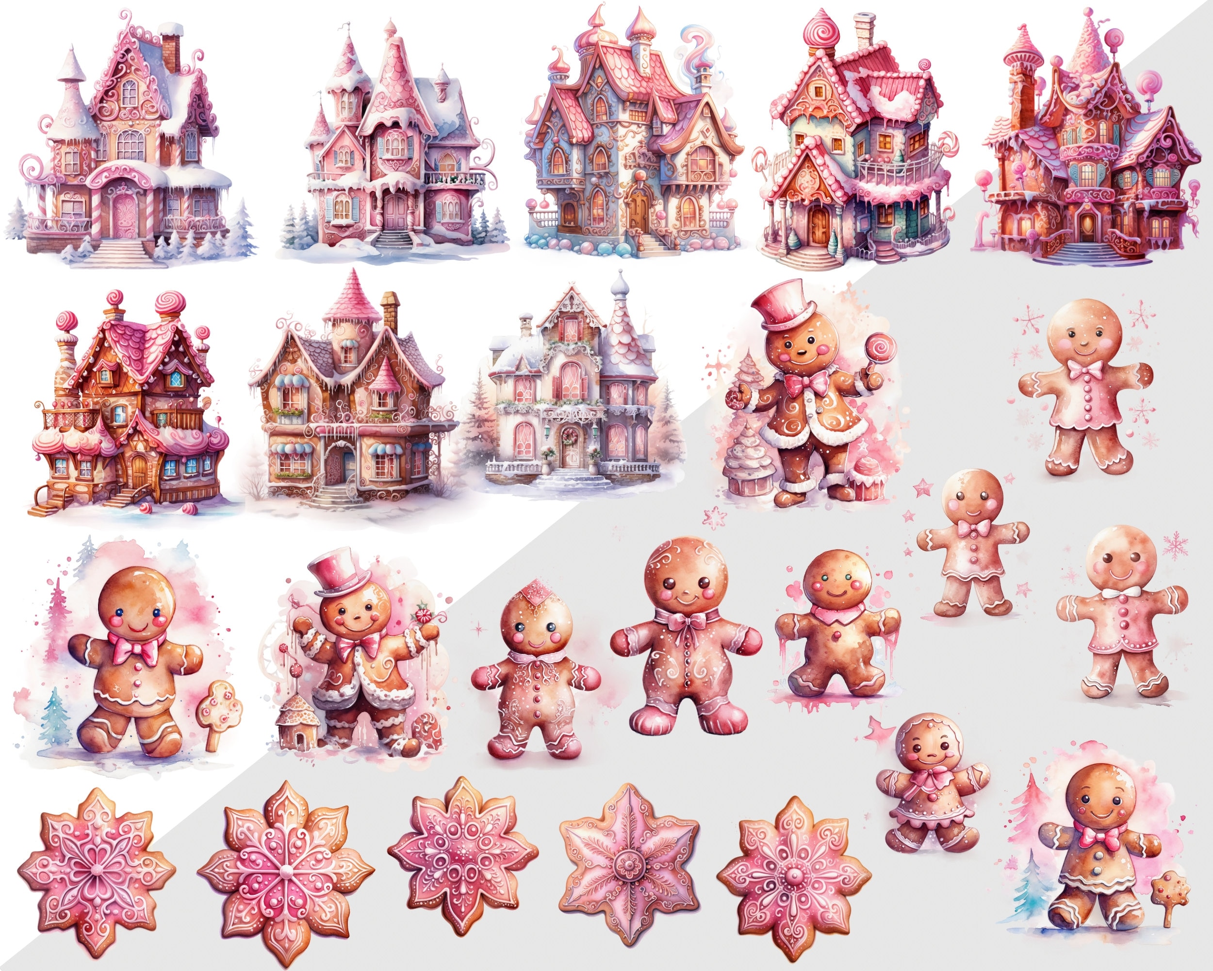 Clipart Pink Christmas Sweets, Gingerbread 50 PNG Files, Pastel ...