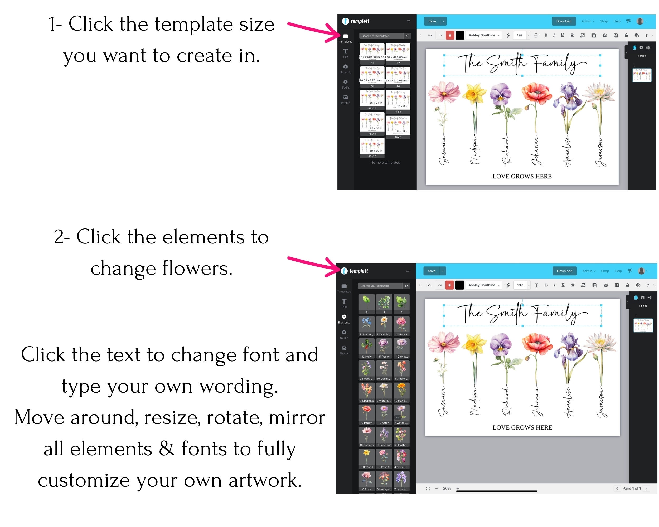 Birth Month Flowers Editable Template, Mother's Day Gift, Custom Family ...