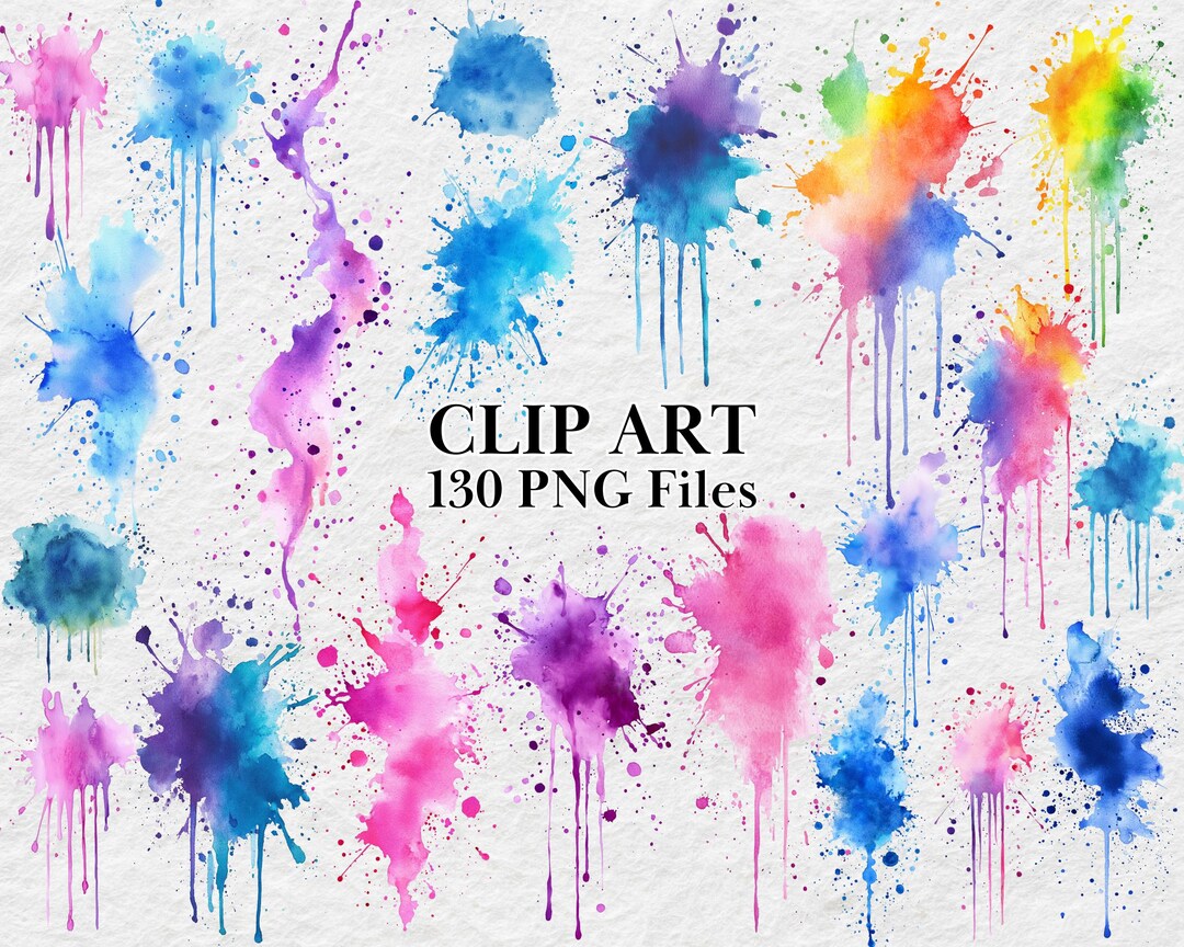 Clipart BUNDLE Watercolor Splash, 130 Colorful PNG Images, Tattoo Art ...