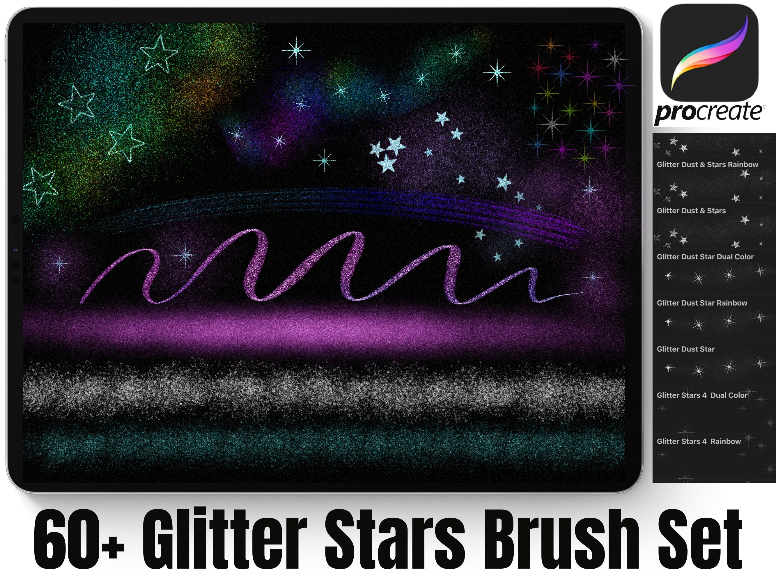 Procreate Brushes, 60+ Glitter Brush Set, Sparkling Shimmer Bright Glow ...