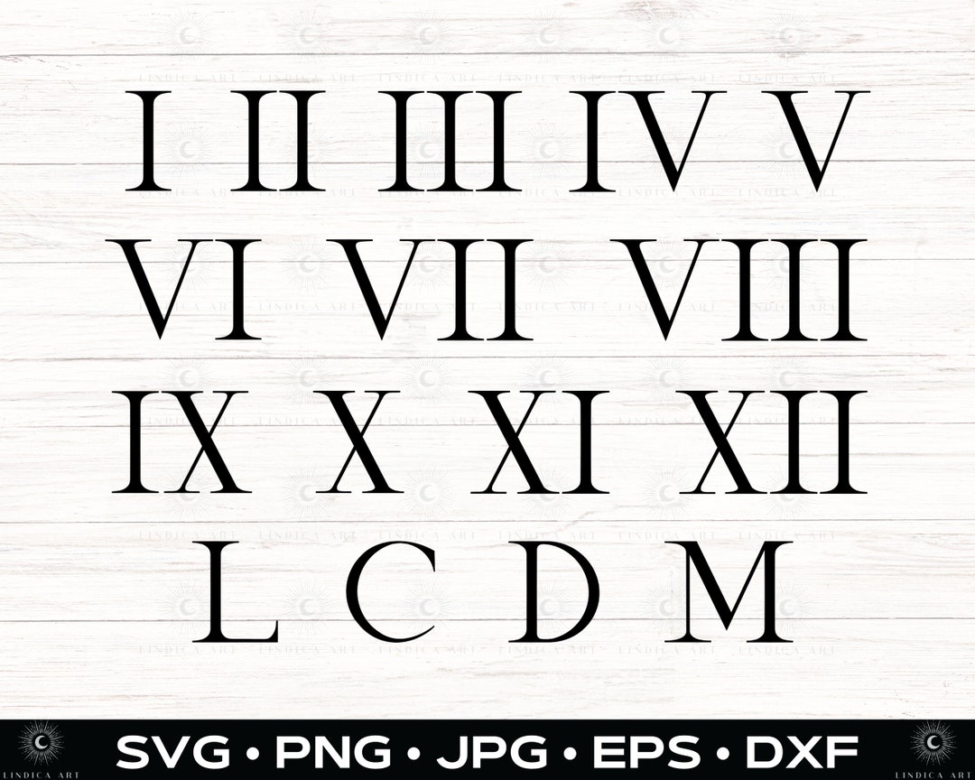Roman Numerals SVG, PNG, JPG, Eps, Dxf, Cilpart Roman Clock Face ...