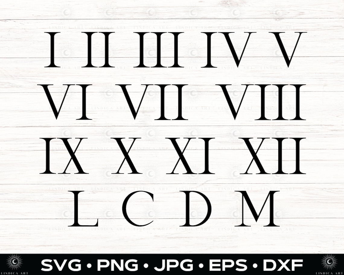 Roman Numerals SVG, PNG, JPG, Eps, Dxf, Cilpart Roman Clock Face ...