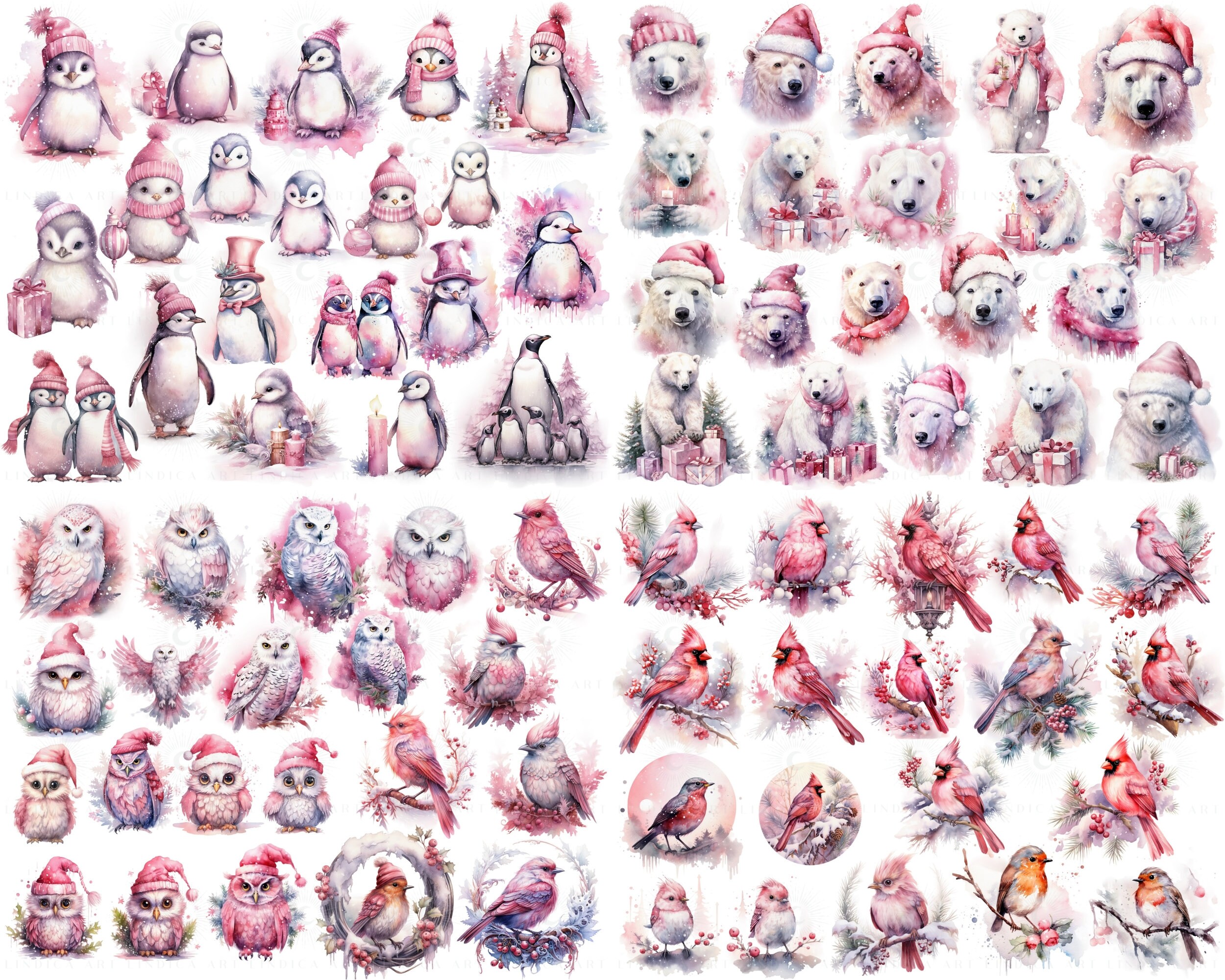 Clipart Pink Christmas 215 PNG Image Files Pastel Watercolor - Etsy