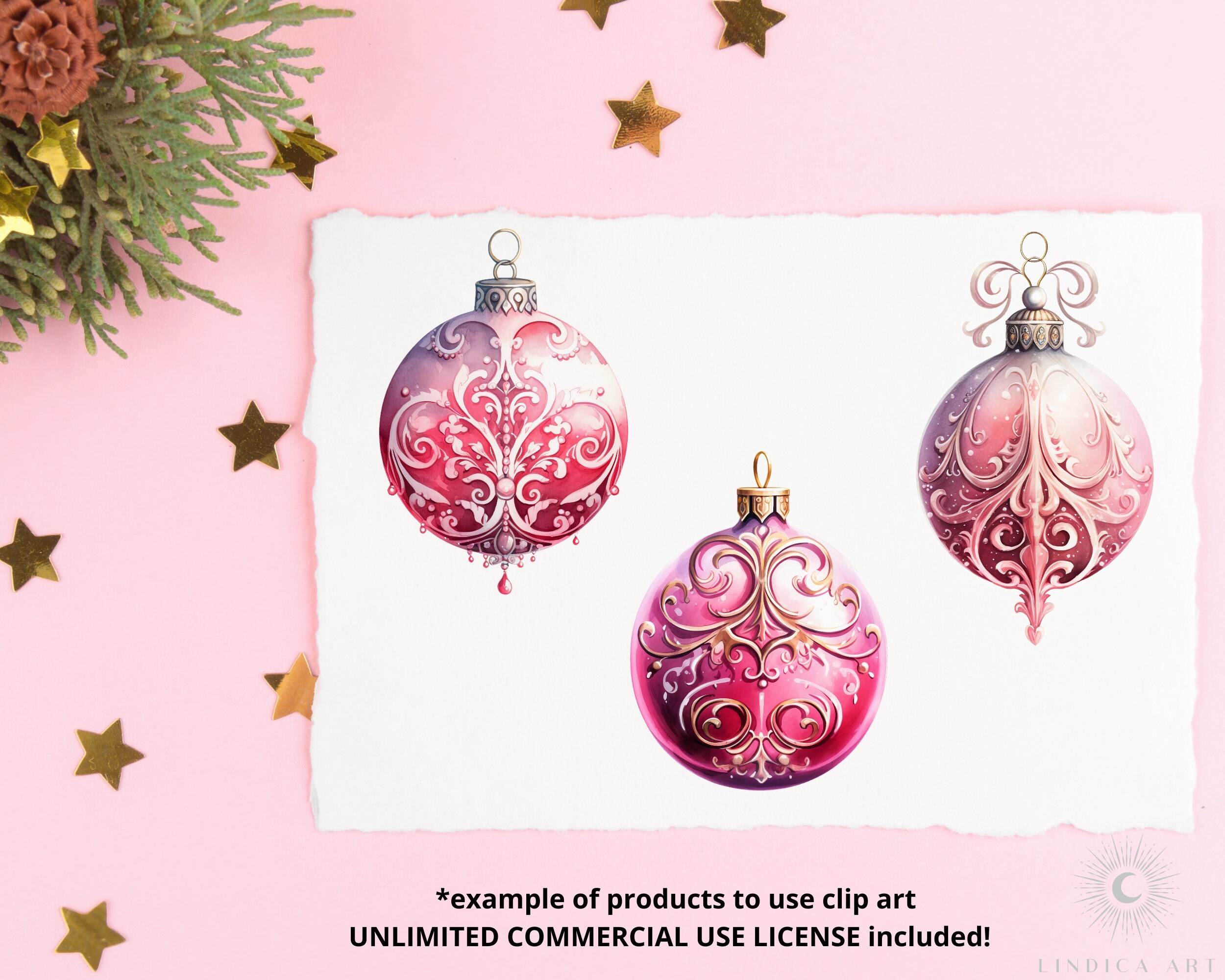 Clipart Pink Christmas Ornaments Bundle 50 PNG Files Pastel - Etsy