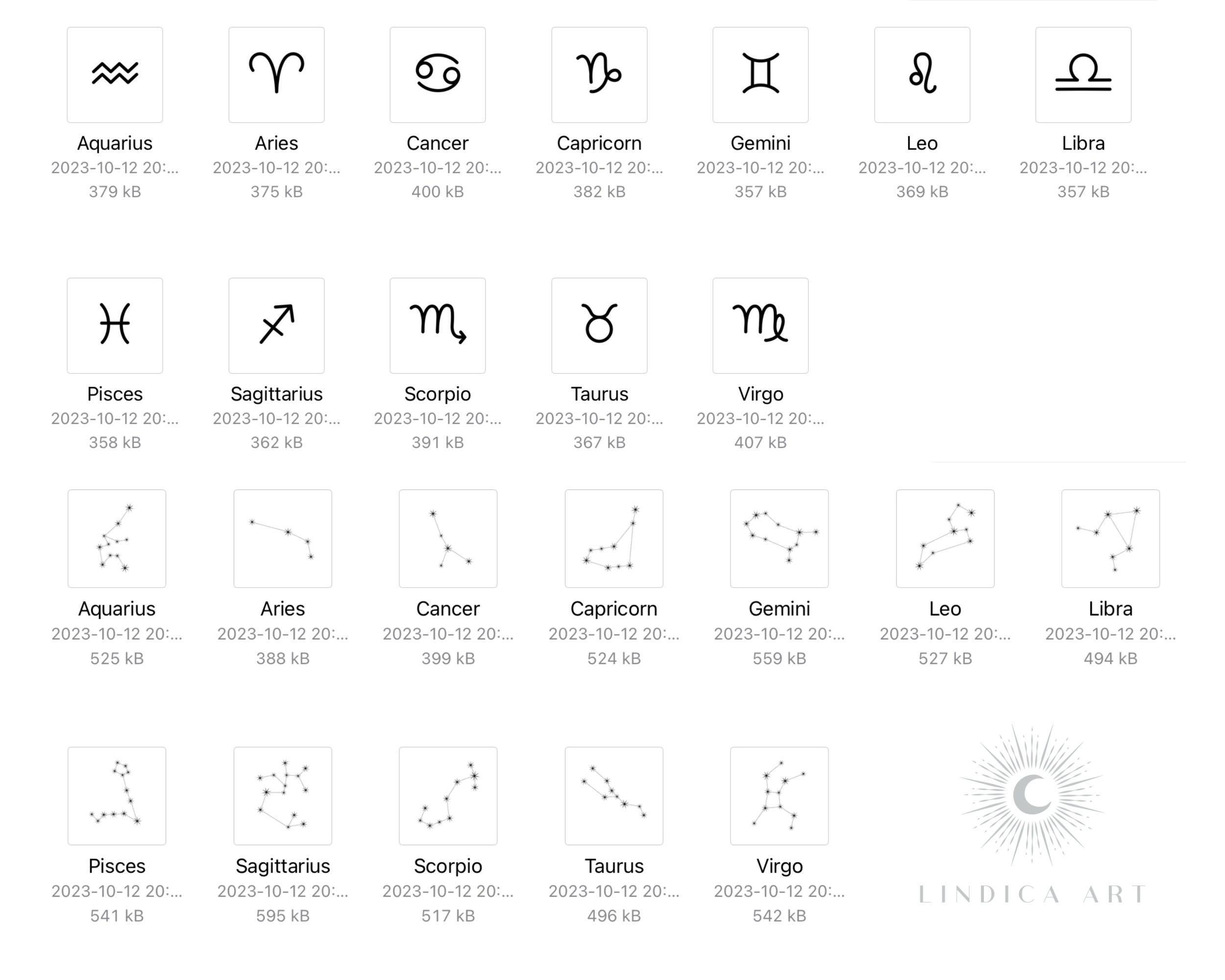 Zodiac Signs Star Constellation SVG Bundle, Clipart Horoscope PNG ...