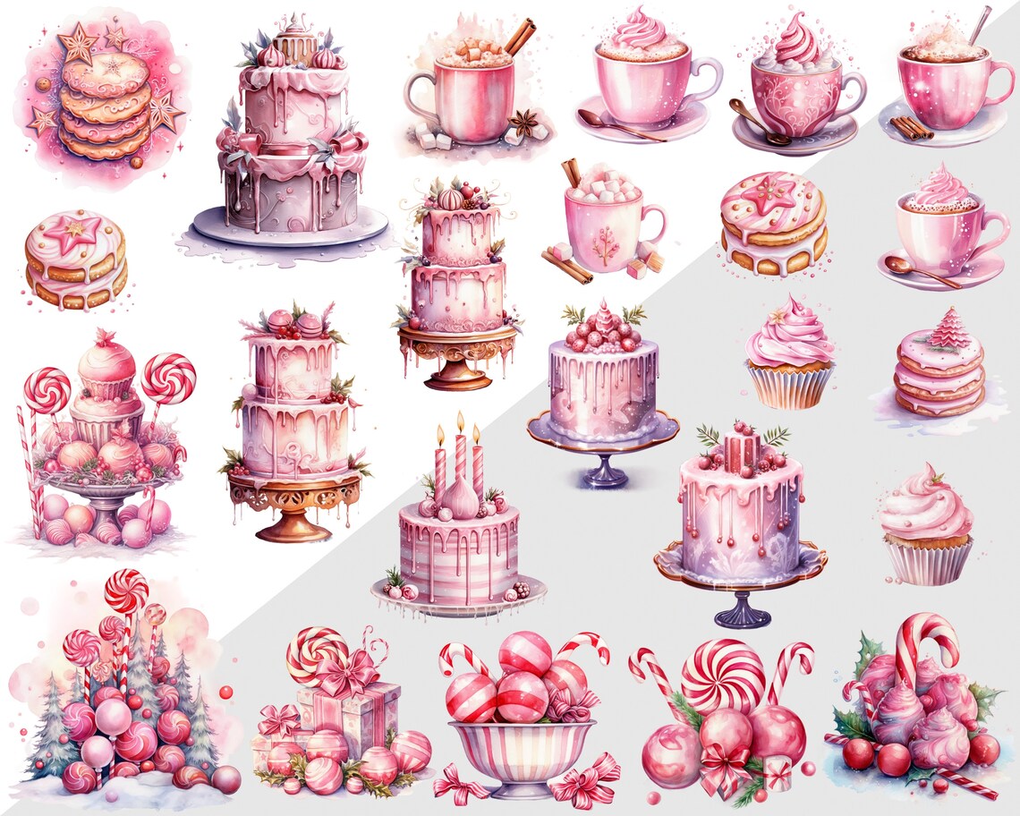 Clipart Pink Christmas Sweets, Gingerbread 50 PNG Files, Pastel ...