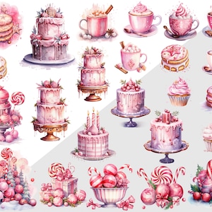 Clipart Pink Christmas Sweets, Gingerbread 50 PNG Files, Pastel ...
