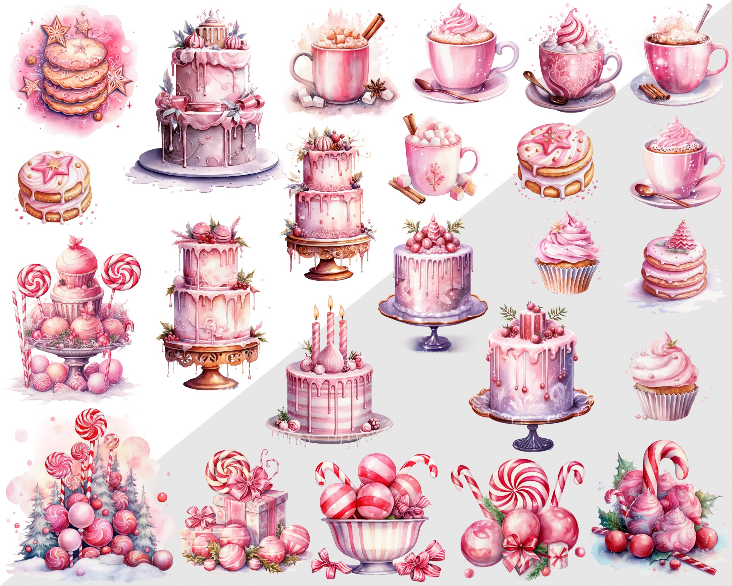 Clipart Pink Christmas Sweets, Gingerbread 50 PNG Files, Pastel ...