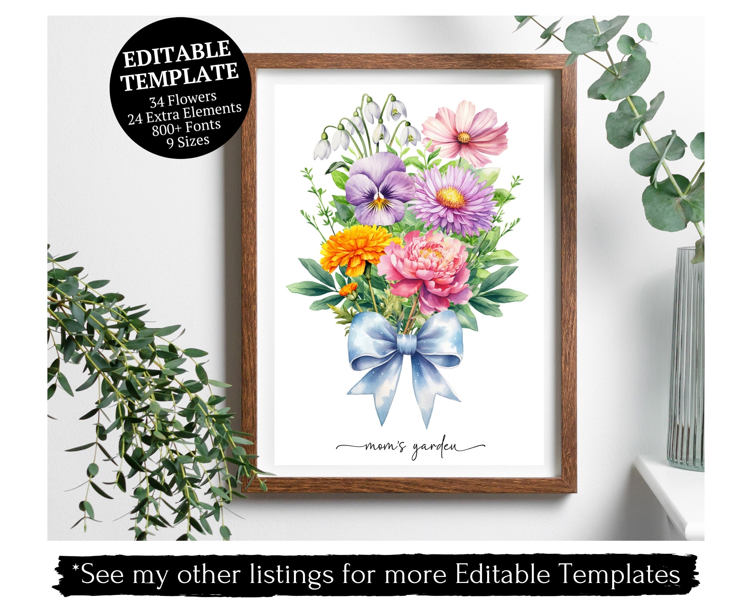 Birth Month Flowers Editable Template, Mother's Day Gift, Custom Family ...