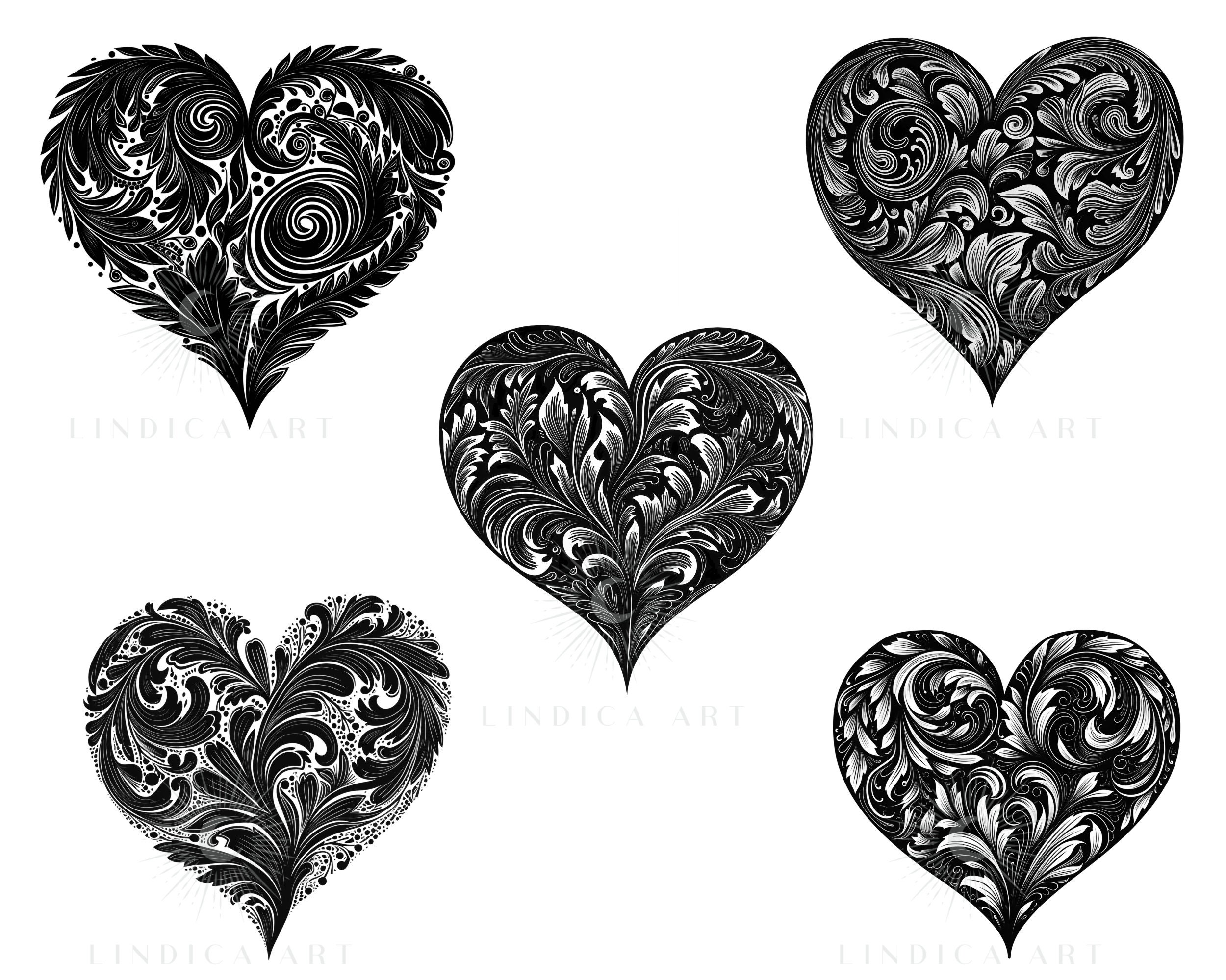 Clip Art Filigree Hearts, 15 PNG Valentines Digital Files, Sublimation ...