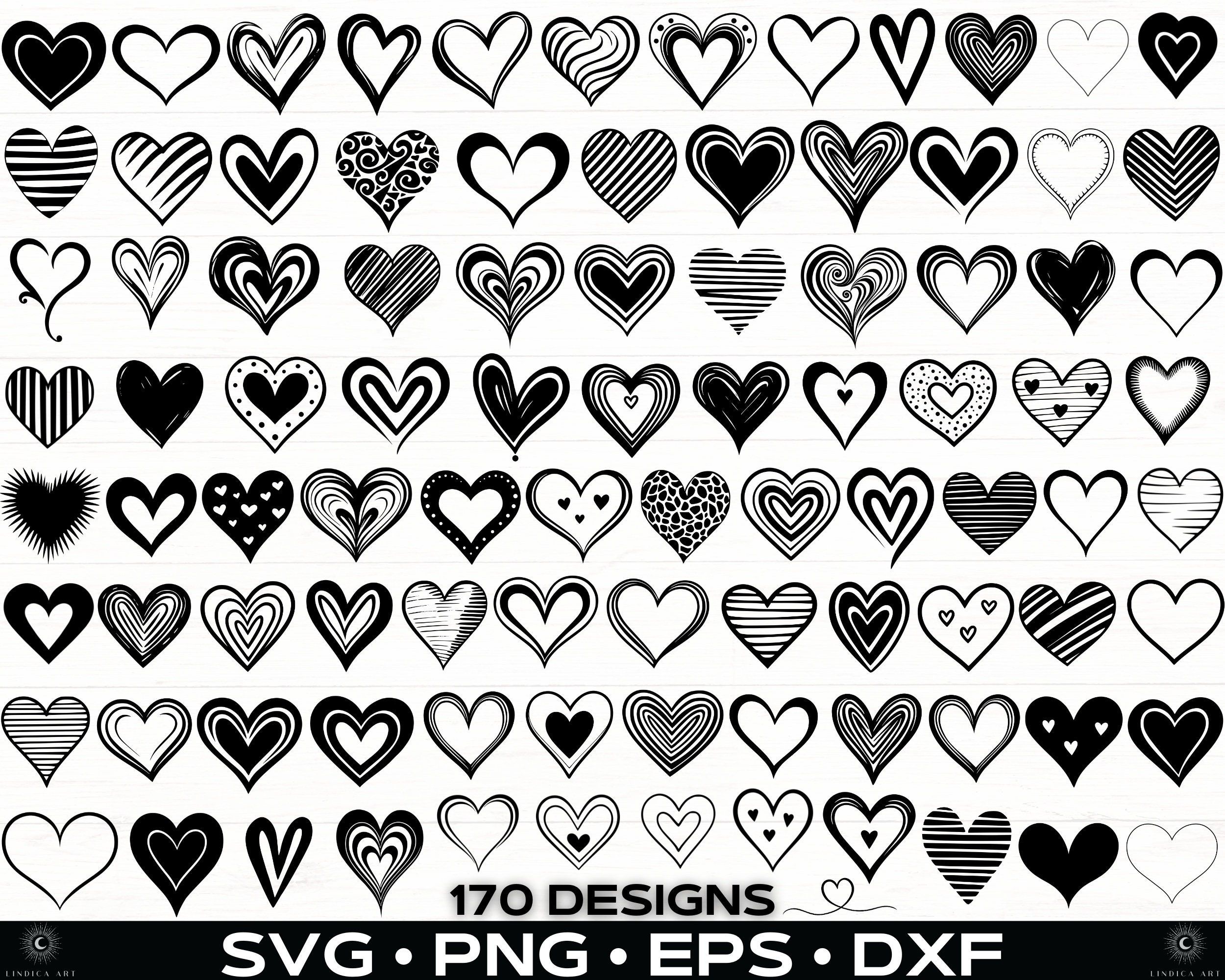 Doodle Hearts SVG Big Bundle, Clipart Valentine PNG, Sublimation ...