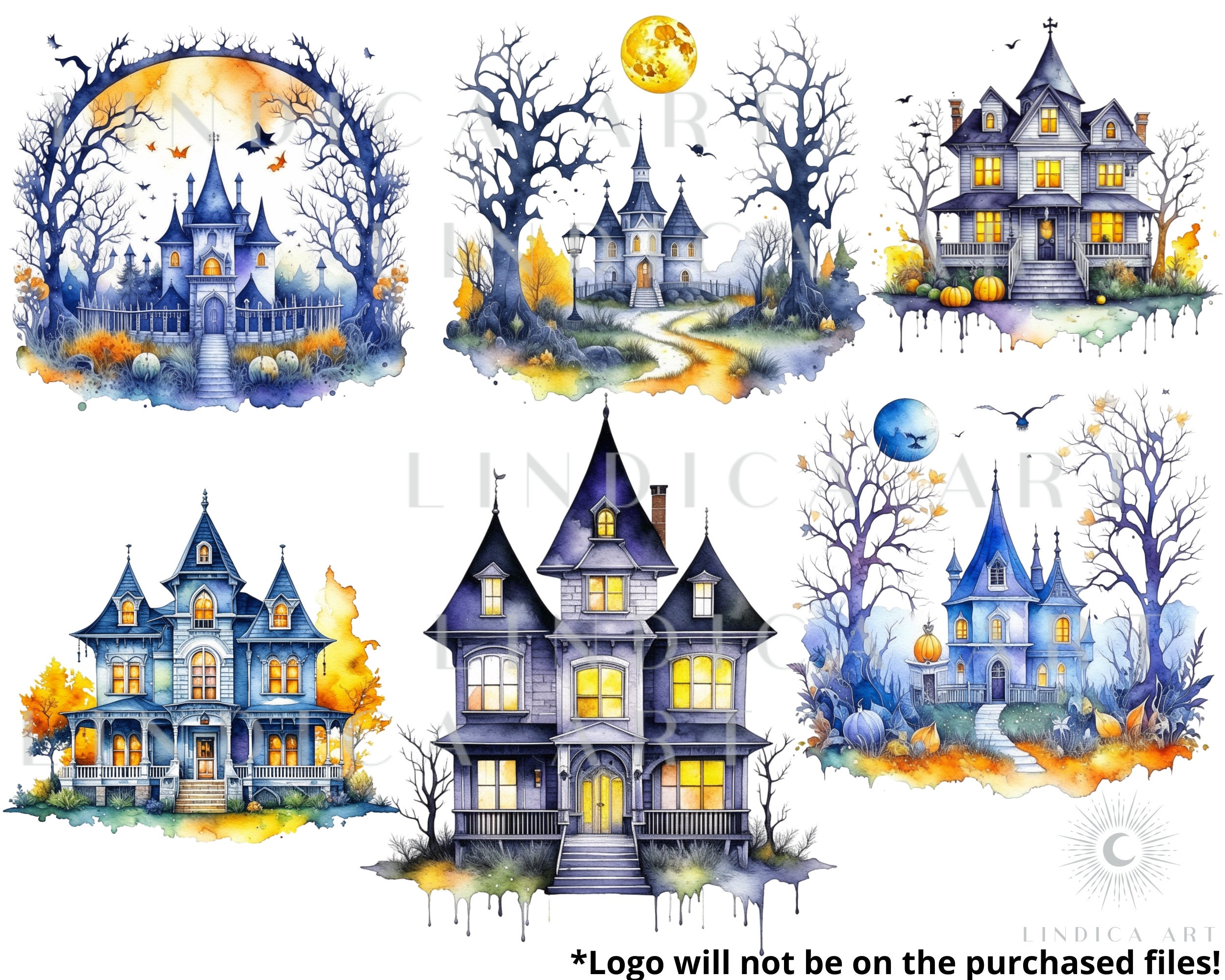 Clipart Halloween Haunted Houses 22 PNG Files Pastel - Etsy
