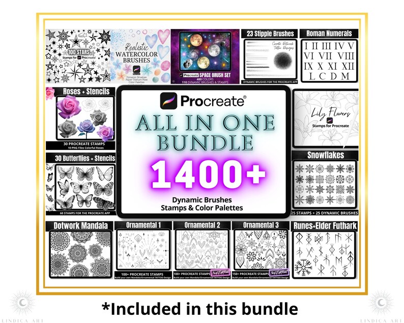 Procreate Ornamental Stamp Set BUNDLE, Digital Brushes, Tattoo Designs ...