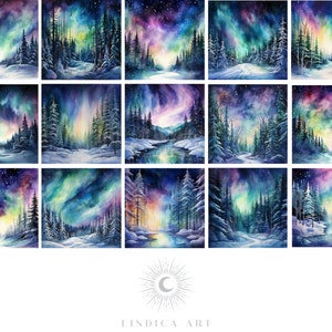 Northern Lights Digital Paper Bundle, Aurora Borealis Christmas Winter ...