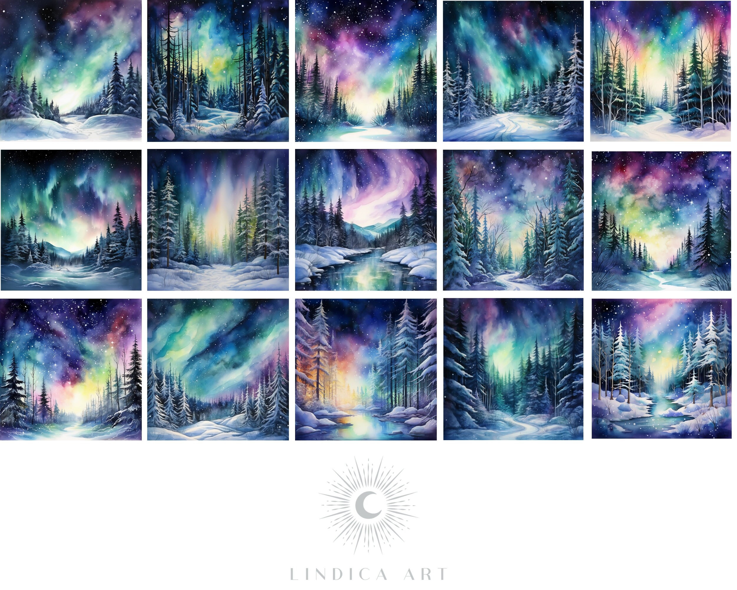 Northern Lights Digital Paper Bundle, Aurora Borealis Christmas Winter ...