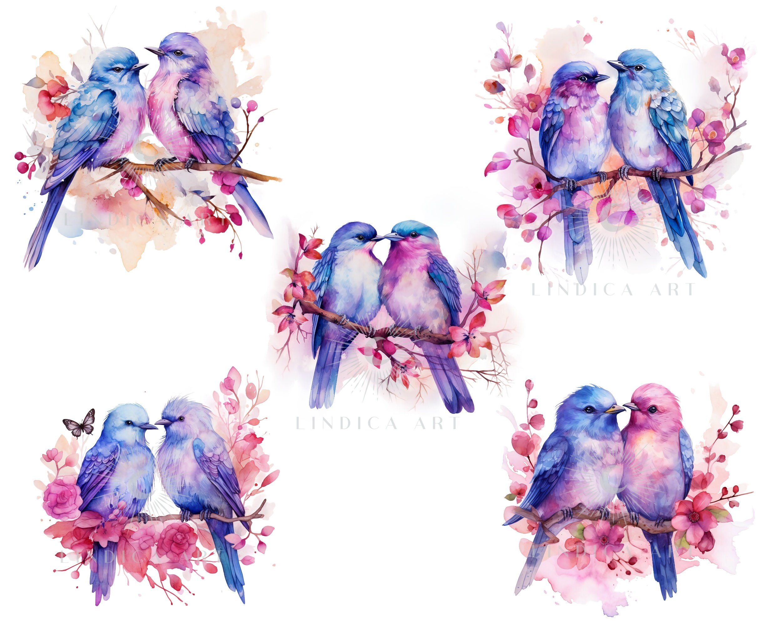 Clipart Love Birds Pink Valentine 25 PNG Files Pastel - Etsy