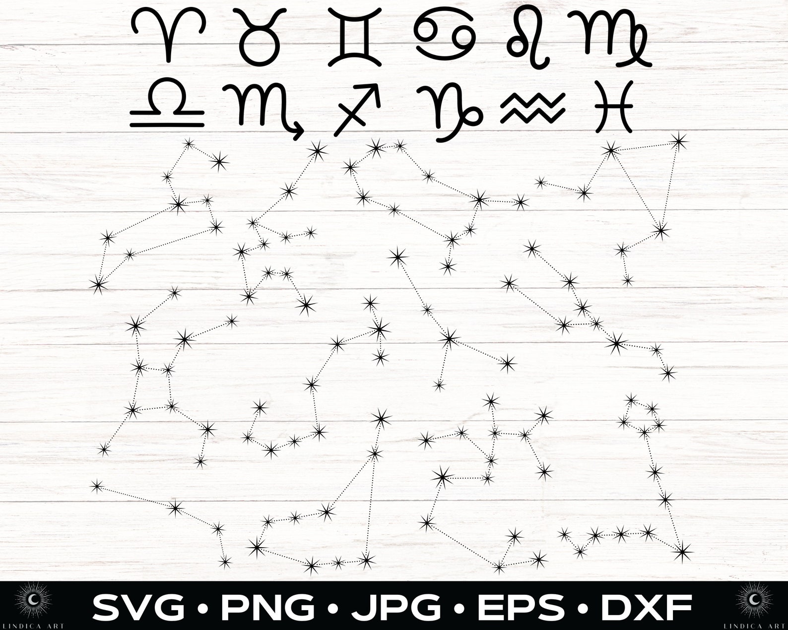 Zodiac Signs Star Constellation SVG Bundle, Clipart Horoscope PNG ...