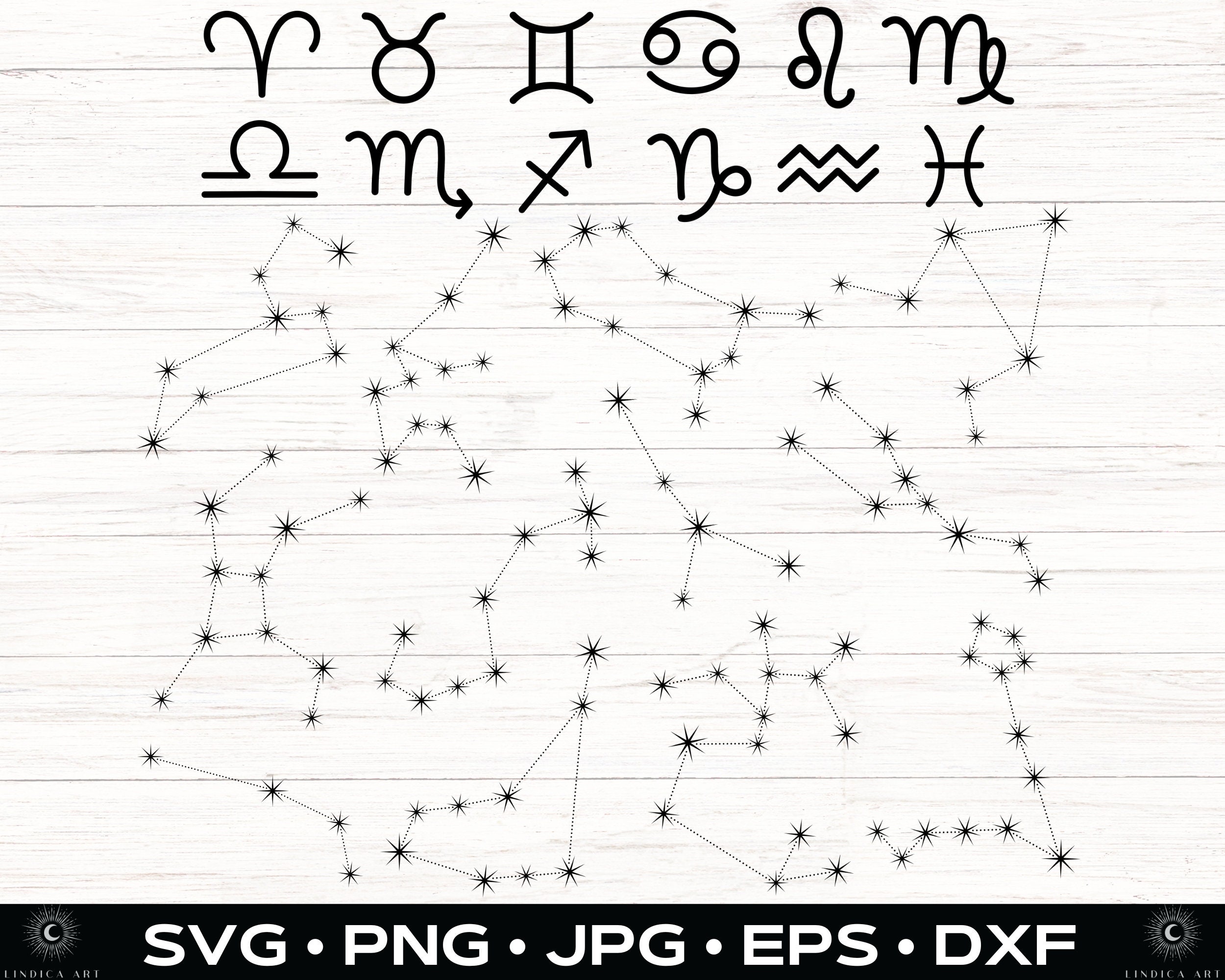 Zodiac Signs Star Constellation SVG Bundle, Clipart Horoscope PNG ...