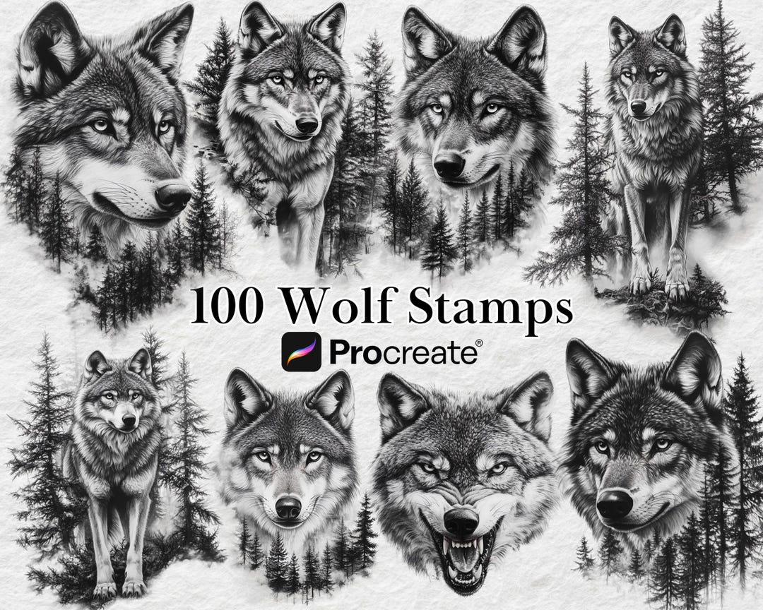 Procreate Wolf Stamps, Realistic Wolves, Realism Wolf Tattoo Designs ...