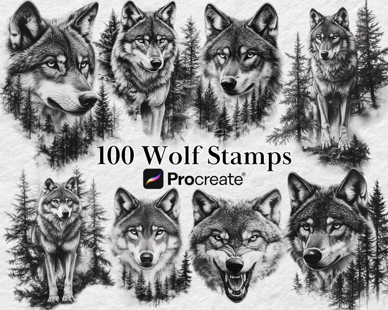 Procreate Wolf Stamps, Realistic Wolves, Realism Wolf Tattoo Designs ...