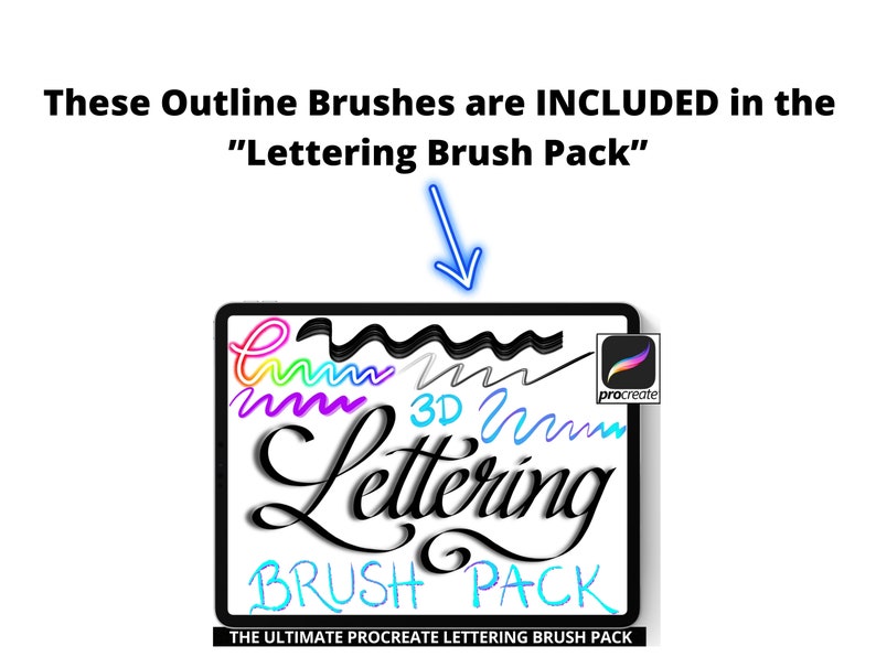 Procreate Brushes Outline Lettering, 21 Dynamic Colors Brush Pack ...