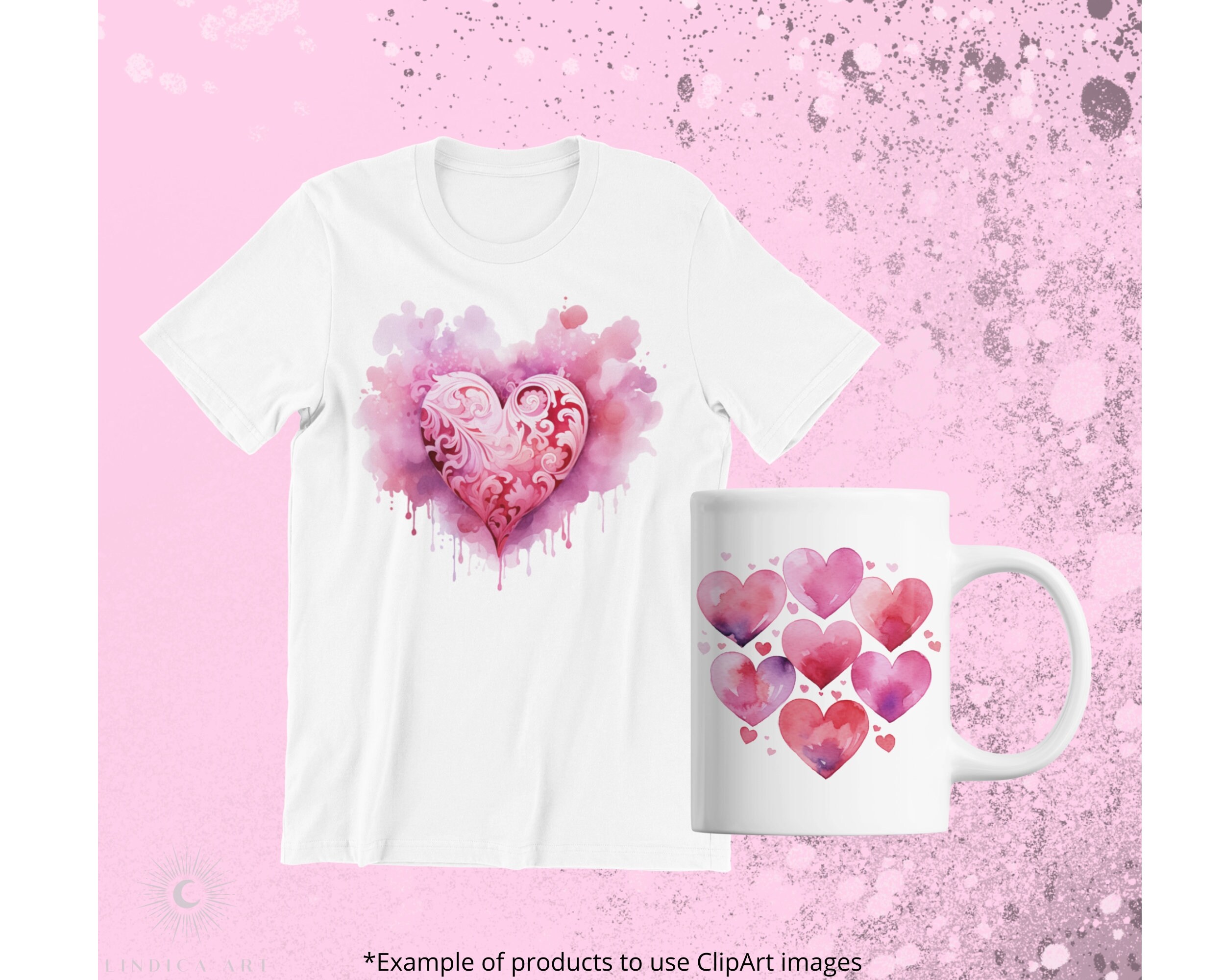 Clipart Pink Valentine Love Hearts 45 PNG Files, Pastel Watercolor Art ...