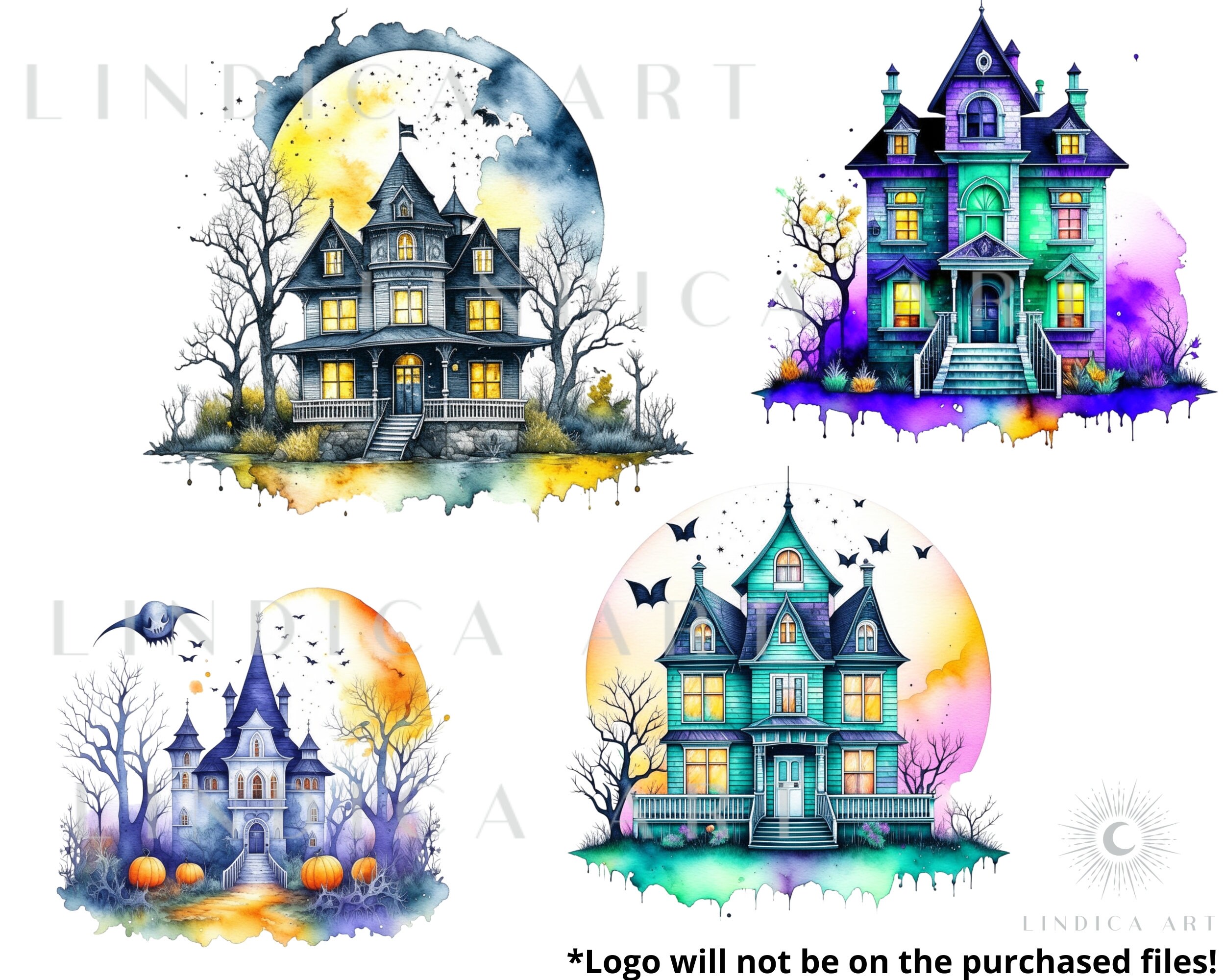 Clipart Halloween Haunted Houses 22 PNG Files Pastel - Etsy