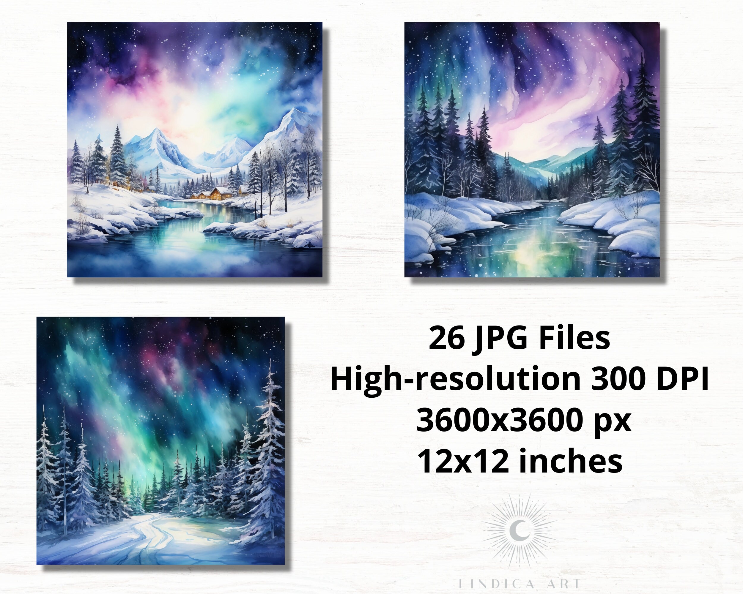 Northern Lights Digital Paper Bundle, Aurora Borealis Christmas Winter ...