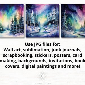Northern Lights Digital Paper Bundle, Aurora Borealis Christmas Winter ...