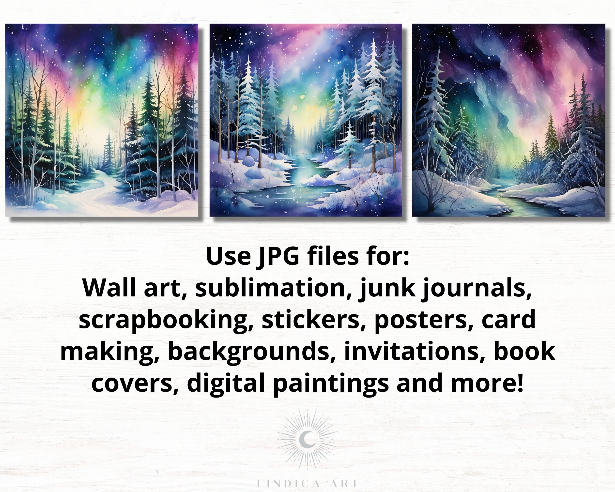 Northern Lights Digital Paper Bundle, Aurora Borealis Christmas Winter ...