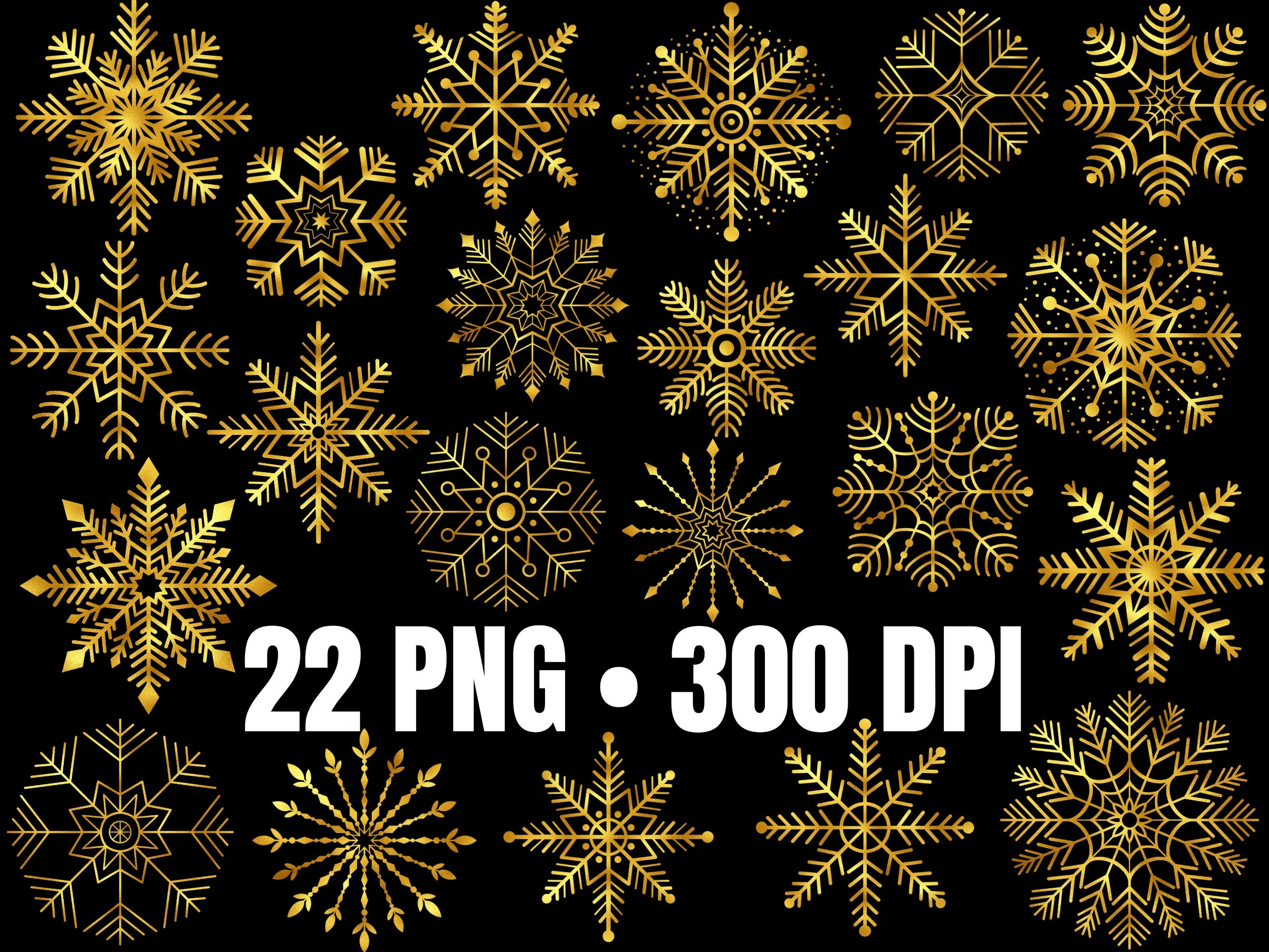 Gold Snowflakes Clip Art, 22 PNG Files, Snowflakes With Gold Foil ...