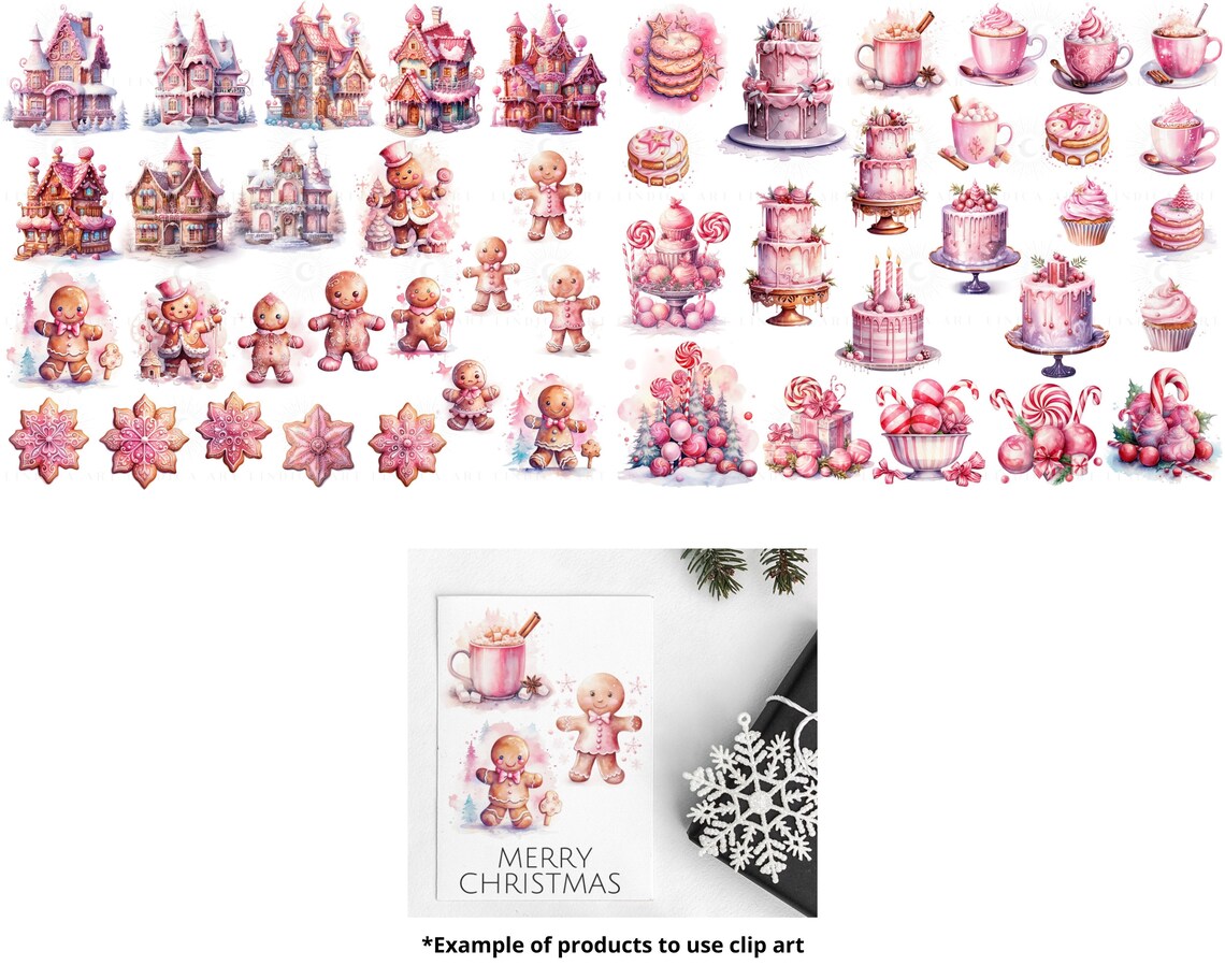 Clipart Pink Christmas 215 PNG Image Files Pastel Watercolor - Etsy