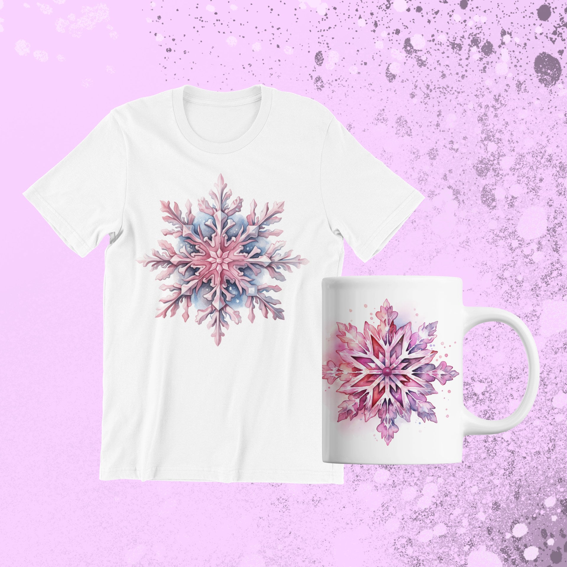 Clipart Pink Christmas Snowflakes 20 PNG Files, Pastel Watercolor Art ...