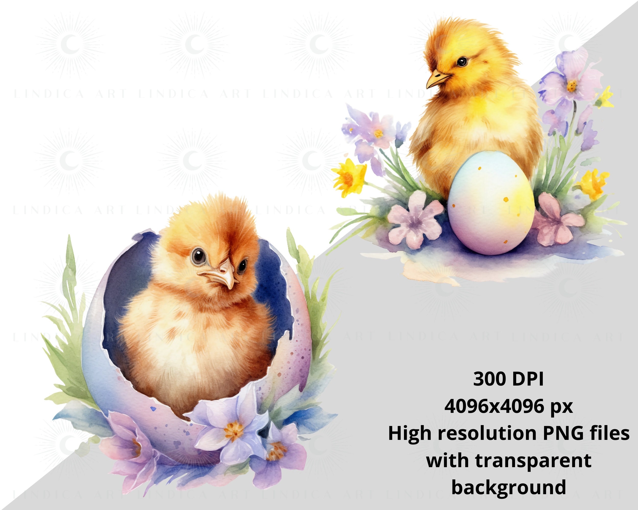 Watercolor Easter Chick Clipart BUNDLE 40 PNG Files, Cute Chickens With ...