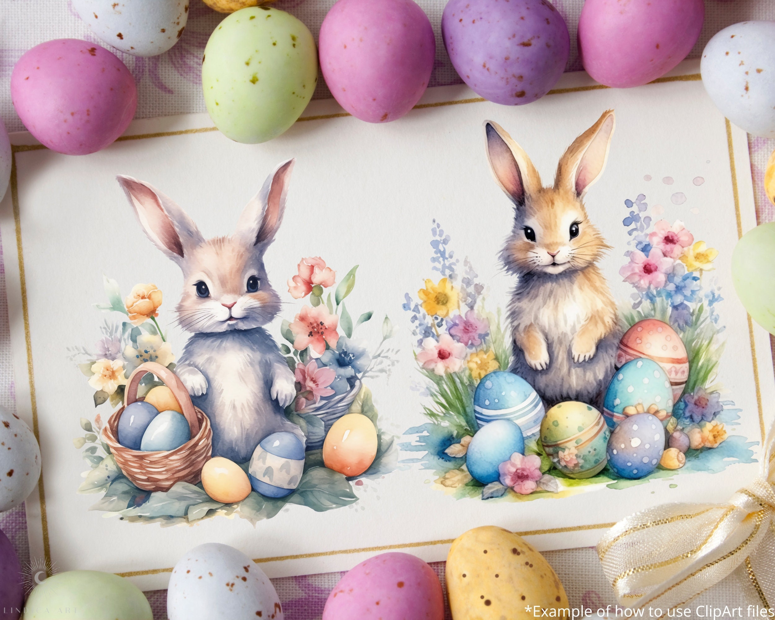 Watercolor Easter Bunnies Clipart BUNDLE 45 PNG Files, Easter Cute ...