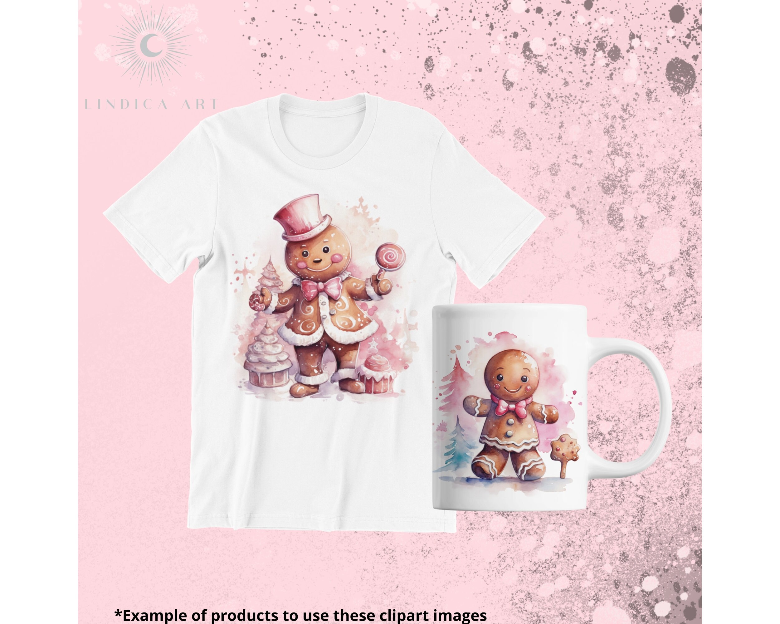 Clipart Pink Christmas Sweets, Gingerbread 50 PNG Files, Pastel ...