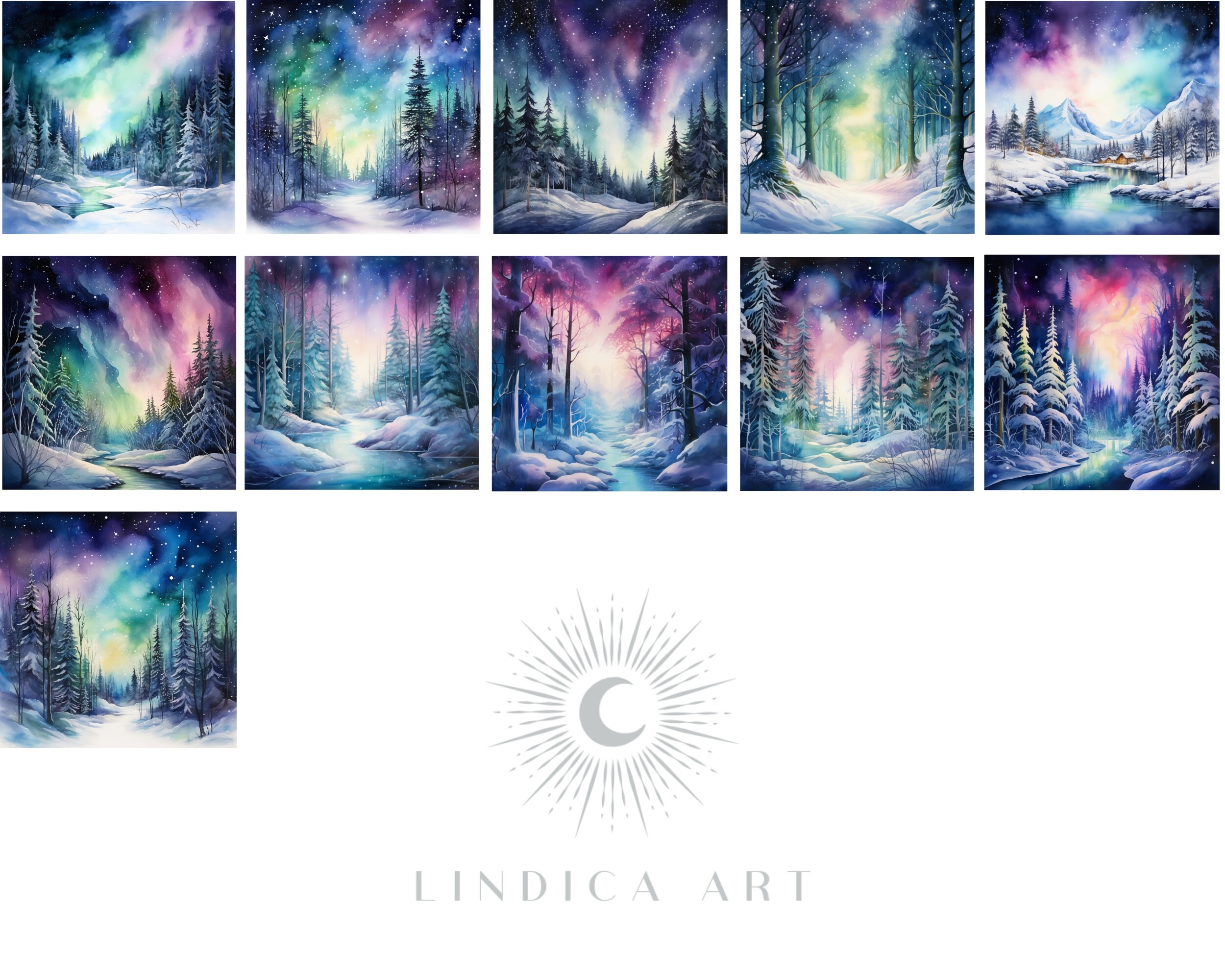 Northern Lights Digital Paper Bundle, Aurora Borealis Christmas Winter ...