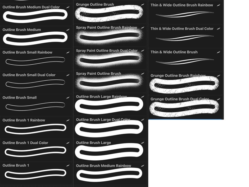 Procreate Brushes Outline Lettering, 21 Dynamic Colors Brush Pack ...