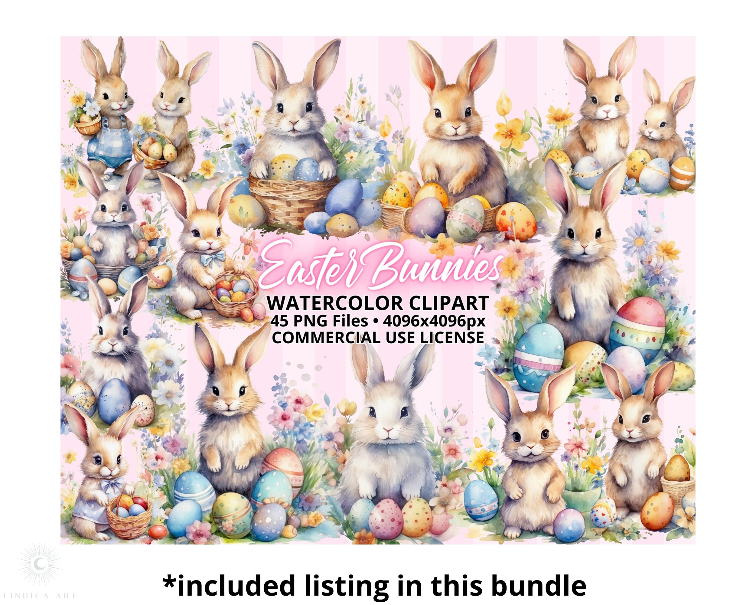 Watercolor Easter Clipart BUNDLE 226 PNG Files, Easter Bunny Floral ...