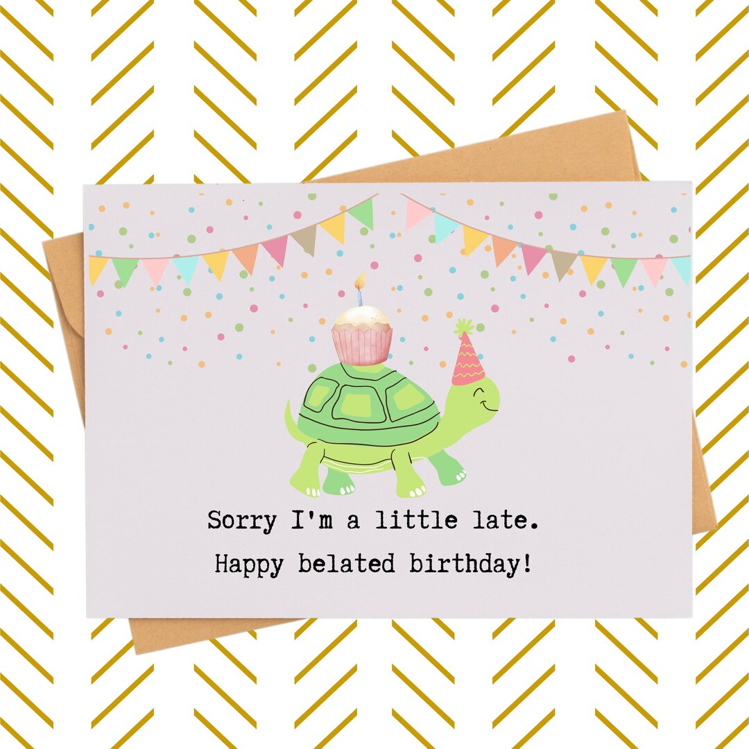 Belated Birthday Turtle Card| Pastel Turtle Card | Cute Animal Birthday ...