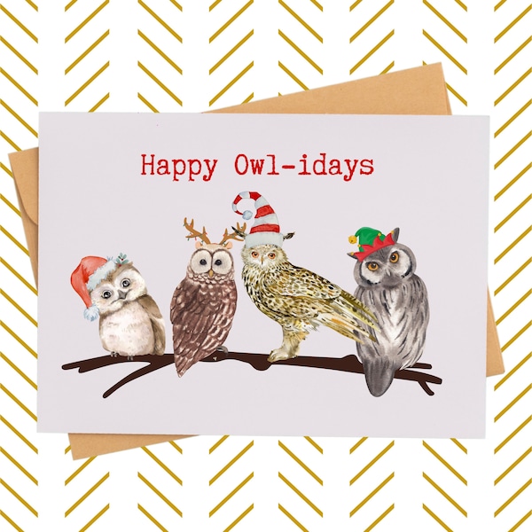Owl Christmas Card - Etsy