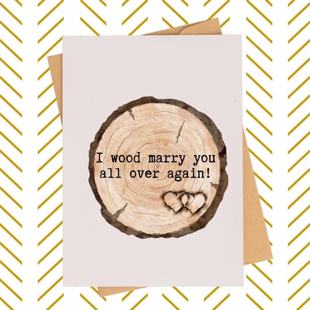Sweet 5th Year Wood Punny Anniversary Card| Milestone 5 Years Together ...