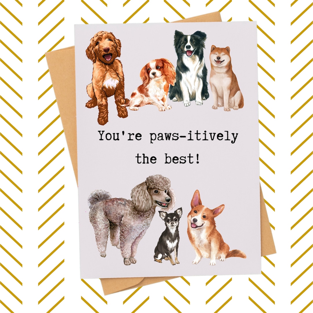Funny Dog Pun Card| You're Paws-itively the Best| Dog Groomer Thank You ...
