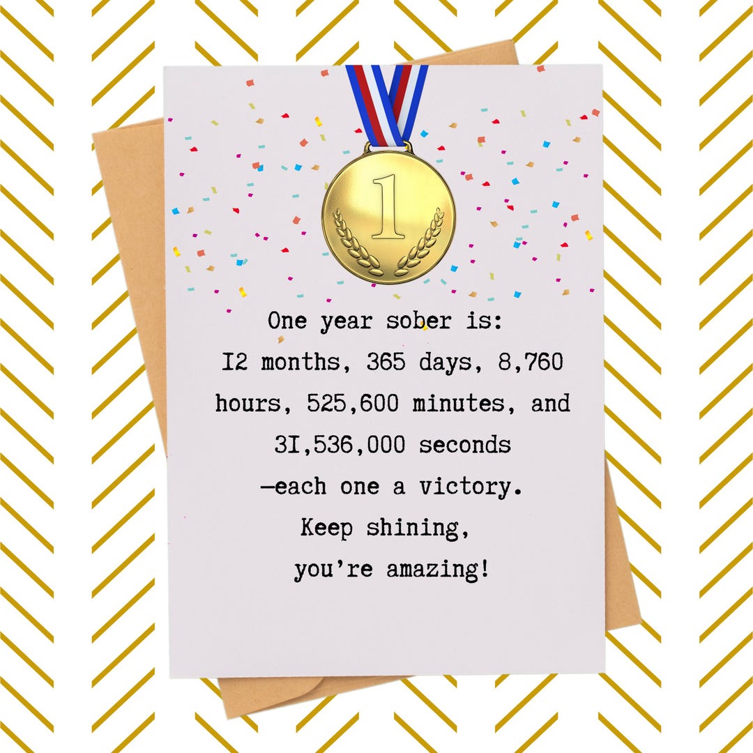 1 Year Sober Card| Year of Sobriety Breakdown| Accomplishment Card ...