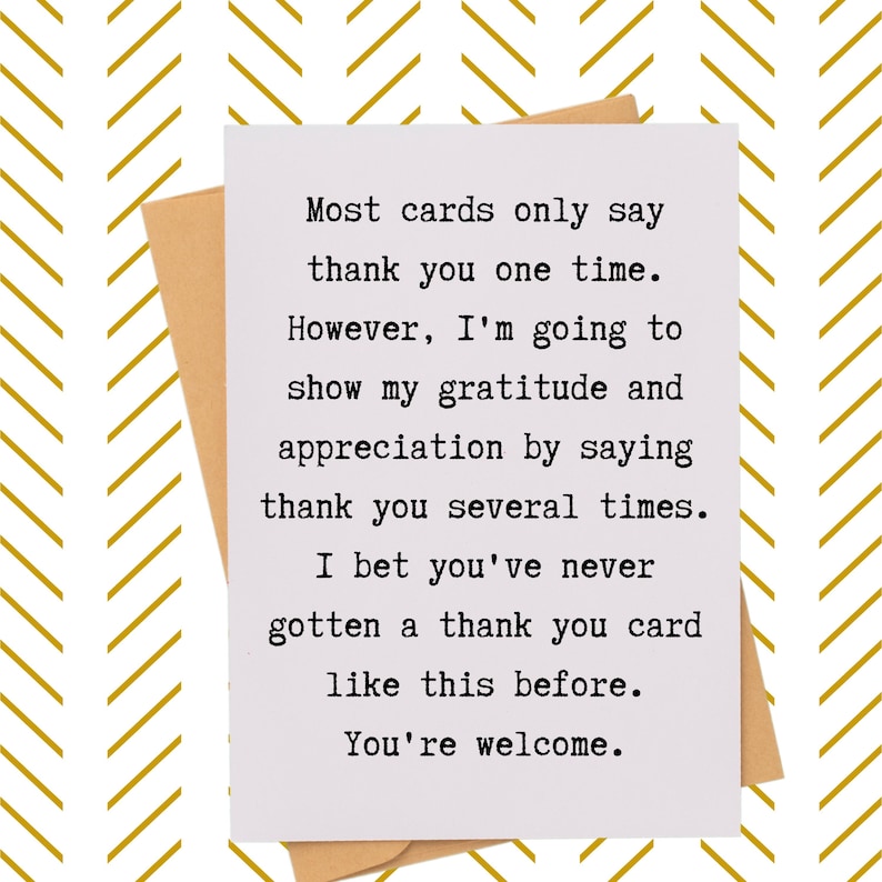 Snarky Thank You Card| Funny Appreciation Card| 5xs Thank You Card ...
