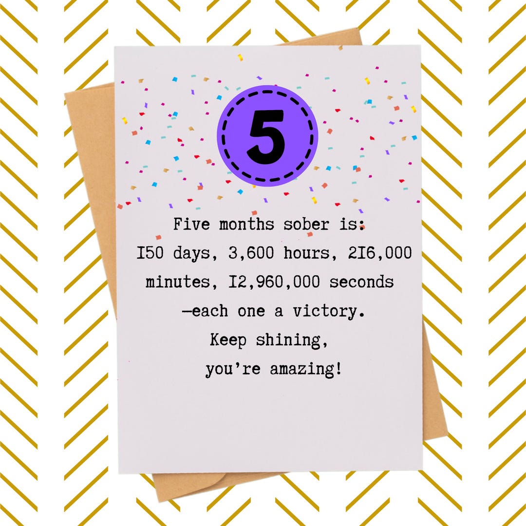 5 Months Sober Card Gift| 150 Days of Sobriety Time Breakdown Card ...