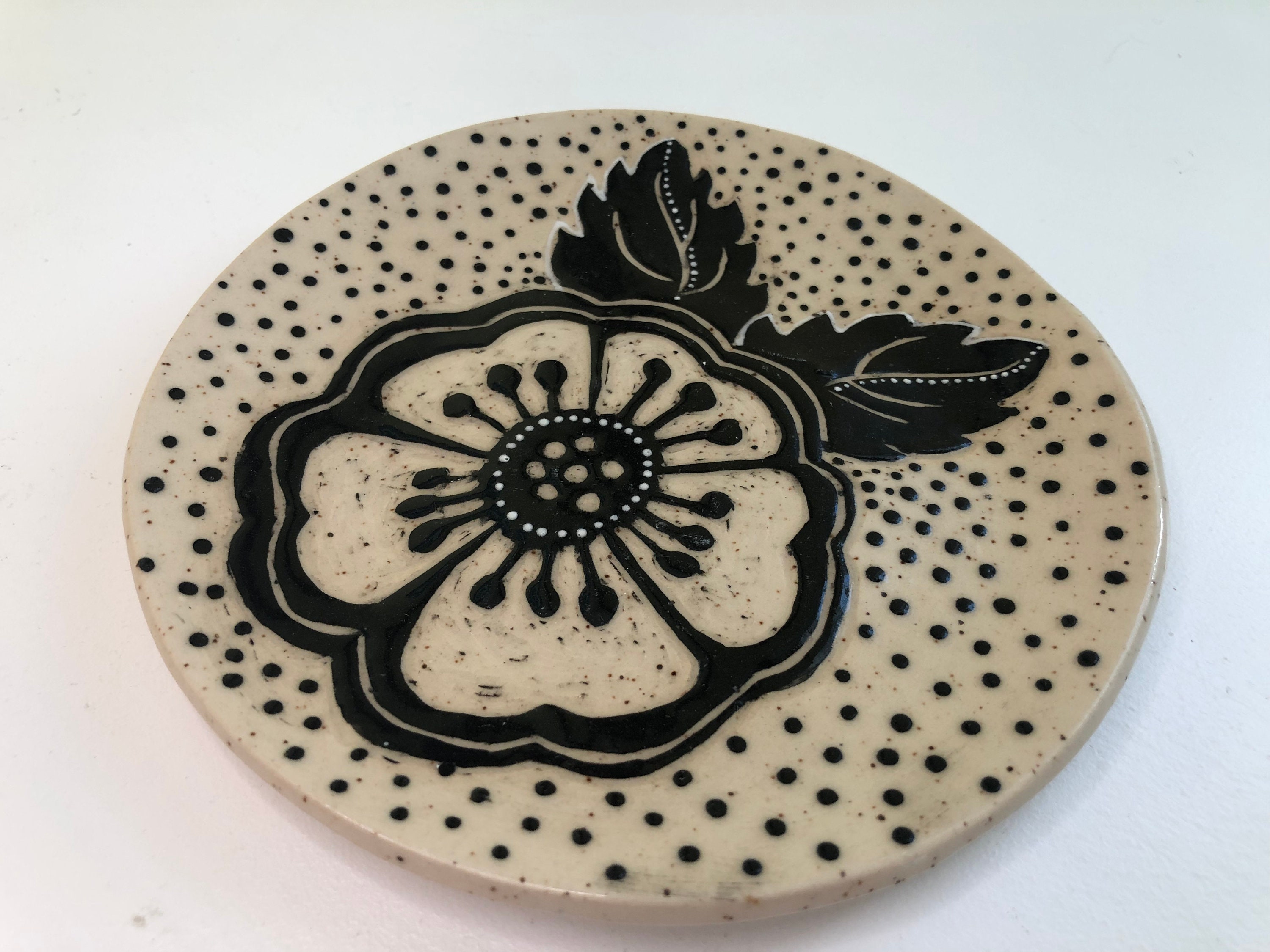 Plate Handmade Pottery Tattoo Flower Sgraffito Design - Etsy