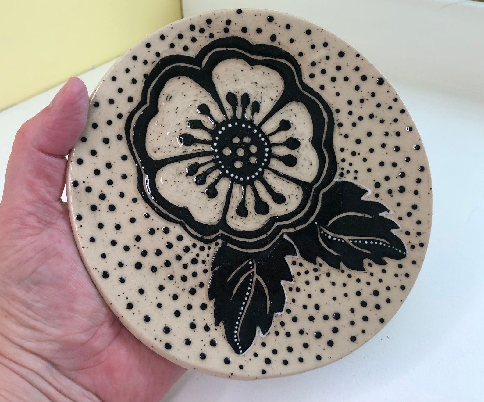 Plate Handmade Pottery Tattoo Flower Sgraffito Design - Etsy