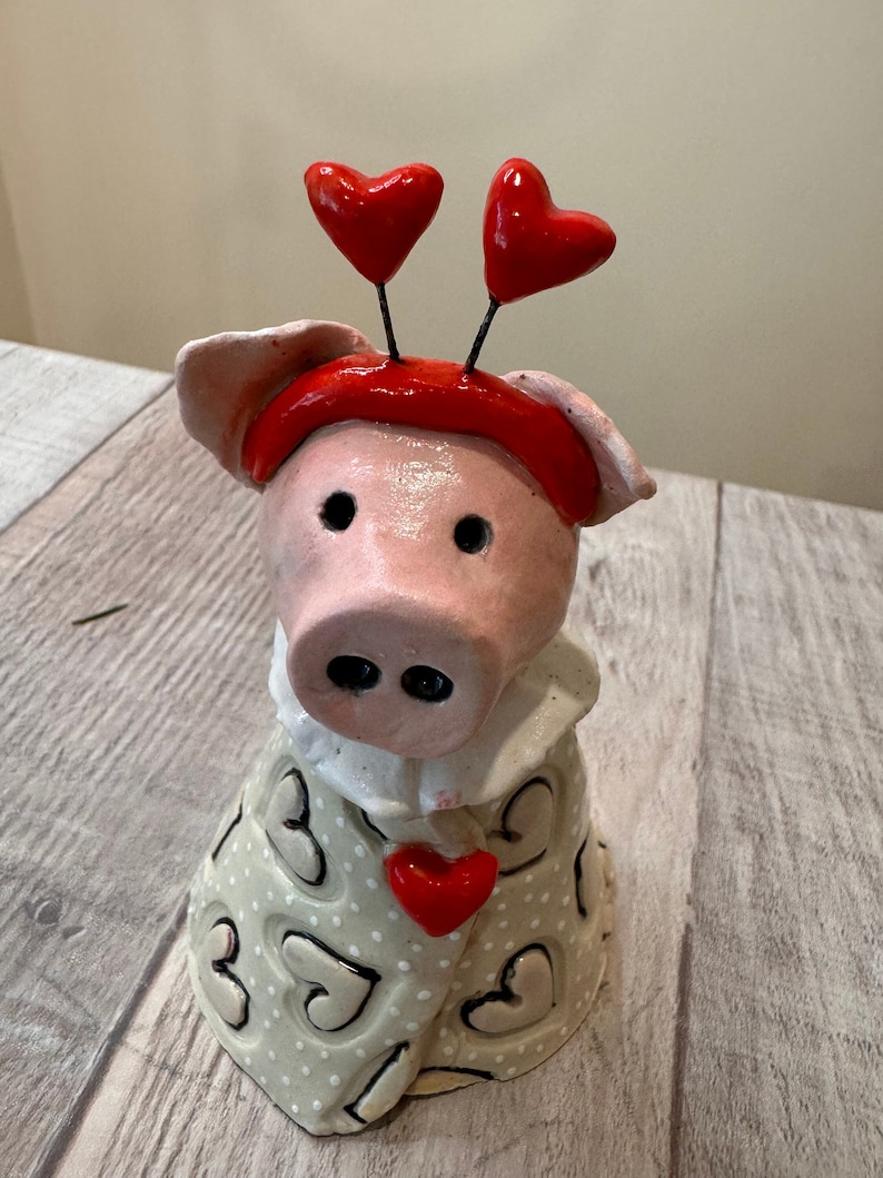 Pig Figurine With Deely Bopper Hearts. Handmade Pottery Pig - Etsy
